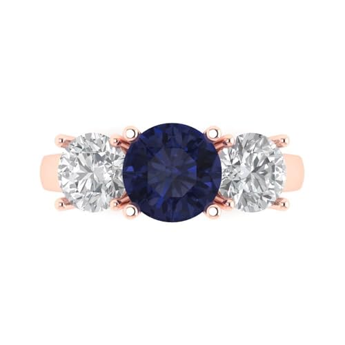 Clara Pucci 3.25 ct Round Cut 3 stone Genuine Simulated Blue Sapphire Engagement Promise Anniversary Bridal Ring 18K Rose Gold 4.5