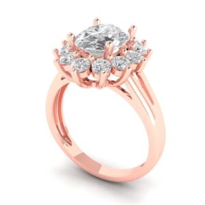 Clara Pucci 2.36 ct Oval Cut Solitaire W/Accent Halo Genuine Moissanite Wedding Promise Anniversary Bridal Ring 18K Rose Gold Size 6.5