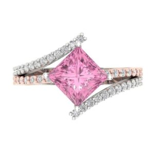 clara pucci 2.45ct princess cut solitaire genuine pink simulated diamond engagement promise anniversary bridal ring 18k 2tone gold 6.75