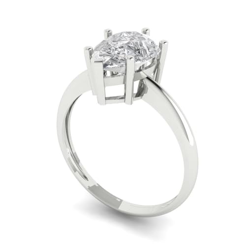 Clara Pucci 2.50 ct Pear Cut Solitaire Moissanite Engagement Wedding Bridal Promise Anniversary Ring 18K White Gold Size 4.75