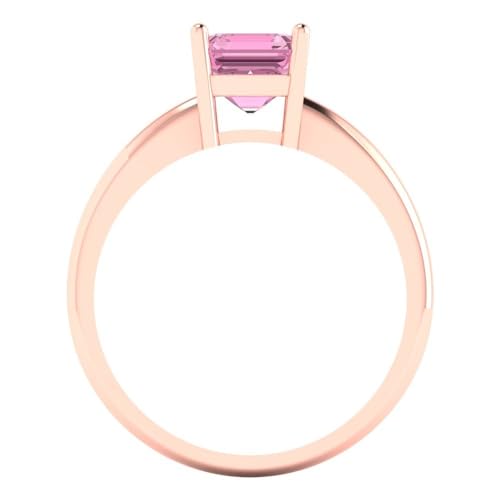 Clara Pucci 1.0 ct Asscher Cut Solitaire Pink Simulated Diamond Engagement Bridal Promise Anniversary Ring 18K Rose Gold Size 5.5