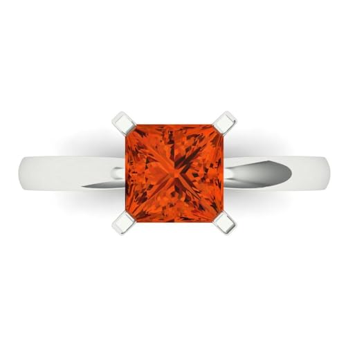 Clara Pucci 1.50 ct Princess Cut Solitaire Red Simulated Diamond Engagement Bridal Promise Anniversary Ring 18K White Gold Size 4.25