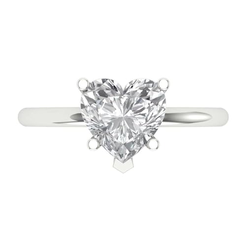 Clara Pucci 2.0 ct Heart Cut Solitaire Moissanite 5-Prong Engagement Wedding Bridal Promise Anniversary Ring 18K White Gold Size 6.75