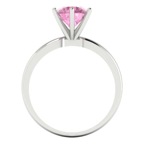 Clara Pucci 1.50 ct Round Cut Solitaire Pink Simulated Diamond Engagement Bridal Promise Anniversary Ring 18K white Gold Size 3.5