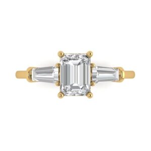 clara pucci 2.0 carat emerald cut 3 stone solitaire with accent genuine moissanite wedding promise anniversary bridal ring 18k yellow gold 8.25