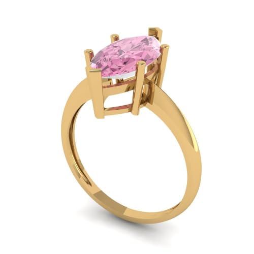 Clara Pucci 2.50 ct Marquise Cut Solitaire Pink Simulated Diamond Engagement Bridal Promise Anniversary Ring 18K Yellow Gold Size 9