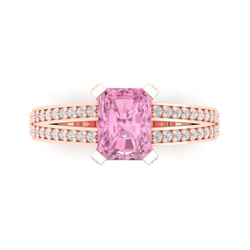 Clara Pucci 2.70 ct Emerald Cut Solitaire Genuine Pink Simulated Diamond Engagement Promise Anniversary Bridal Ring 18K Rose Gold 3.75