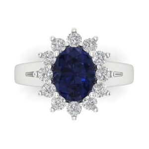 clara pucci 2.36 ct oval cut solitaire halo genuine simulated blue sapphire engagement promise anniversary bridal ring 18k white gold 6.5