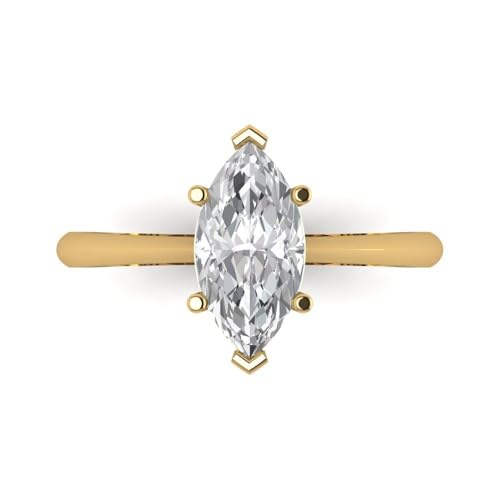 Clara Pucci 1.50 ct Marquise Cut Solitaire Moissanite Engagement Wedding Bridal Promise Anniversary Ring 18K Yellow Gold Size 5