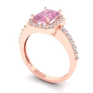 Clara Pucci 2.07 ct Emerald Cut Solitaire Halo Pink Simulated Diamond Engagement Promise Anniversary Bridal Ring 18K Rose Gold 3.75