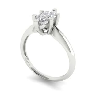 Clara Pucci 1.0 ct Marquise Cut Solitaire Moissanite Engagement Wedding Bridal Promise Anniversary Ring 18K White Gold Size 7.75