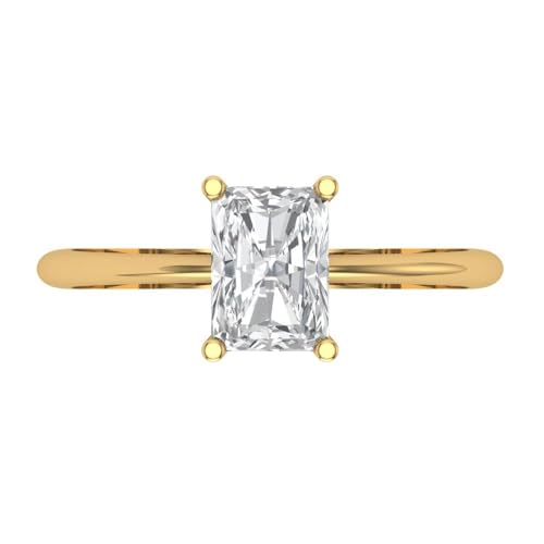 Clara Pucci 1.0 ct Radiant Cut Solitaire Moissanite Engagement Wedding Bridal Promise Anniversary Ring 18K Yellow Gold Size 3.5