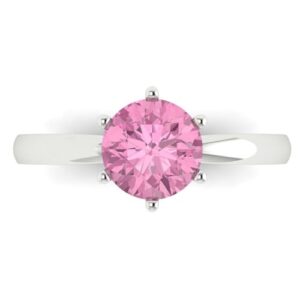 clara pucci 1.50 ct round cut solitaire pink simulated diamond engagement bridal promise anniversary ring 18k white gold size 3.5