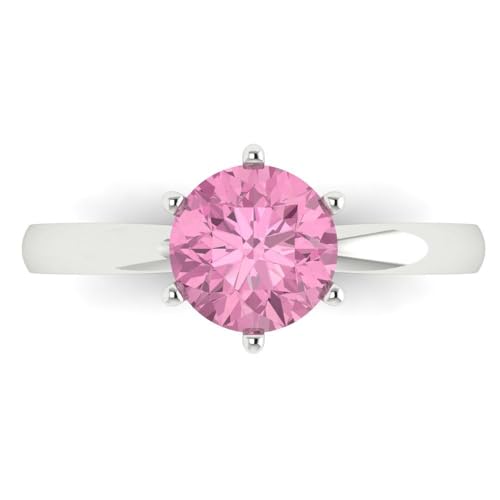 Clara Pucci 1.50 ct Round Cut Solitaire Pink Simulated Diamond Engagement Bridal Promise Anniversary Ring 18K white Gold Size 3.5