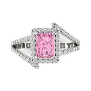 clara pucci 2.10 ct emerald cut solitaire halo genuine pink simulated diamond engagement promise anniversary bridal ring 18k white gold 5