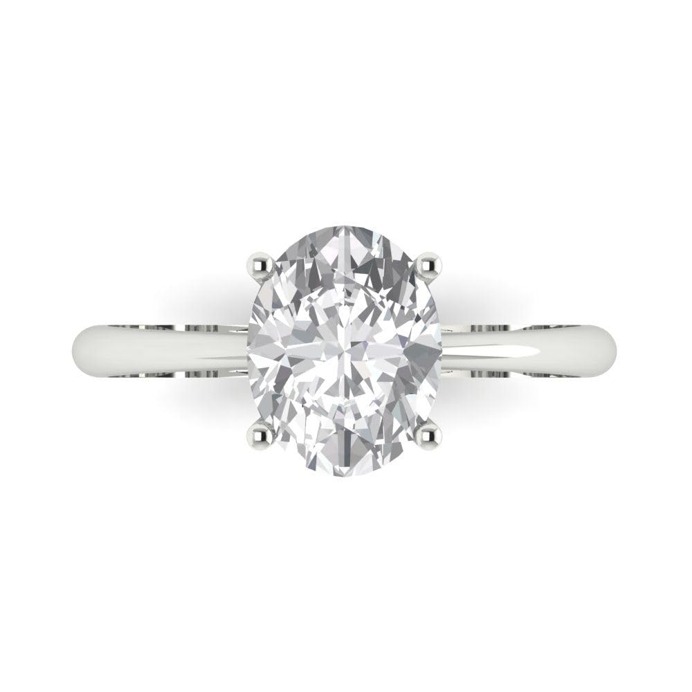 Clara Pucci 2.0 ct Oval Cut Solitaire Moissanite Engagement Wedding Bridal Promise Anniversary Ring 18K White Gold Size 7