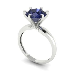 Clara Pucci 2.50ct Round Cut Solitaire Simulated Blue Sapphire Engagement Bridal Promise Anniversary Ring in 18K White Gold 6.25