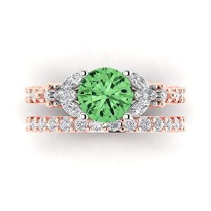 clara pucci 2.82 ct round cut solitaire 3 stone green simulated diamond art deco statement wedding ring band set 18k rose white gold 6.75