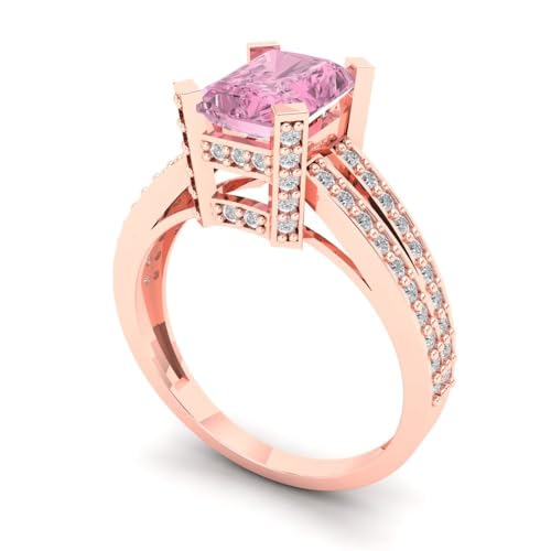 Clara Pucci 2.70 ct Emerald Cut Solitaire Genuine Pink Simulated Diamond Engagement Promise Anniversary Bridal Ring 18K Rose Gold 3.75