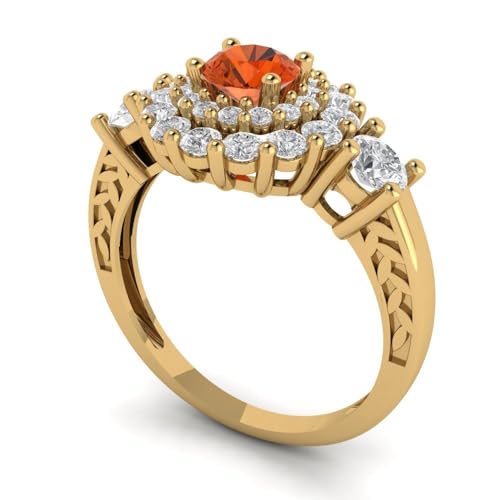 Clara Pucci 1.12 ct Round Cut Halo Solitaire Genuine Red Simulated Diamond Engagement Promise Anniversary Bridal Ring 18K Yellow Gold 3.5