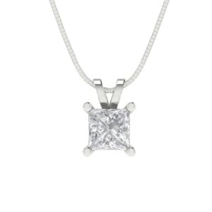 clara pucci 3.0 ct brilliant princess cut genuine moissanite solitaire pendant necklace with 16" gold chain box solid 18k white gold