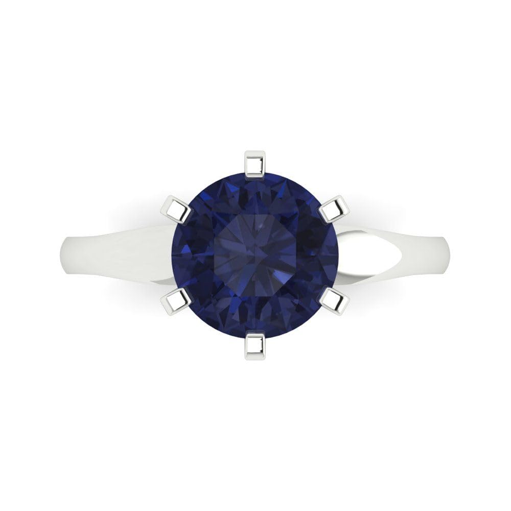 Clara Pucci 2.50ct Round Cut Solitaire Simulated Blue Sapphire Engagement Bridal Promise Anniversary Ring in 18K White Gold 6.25