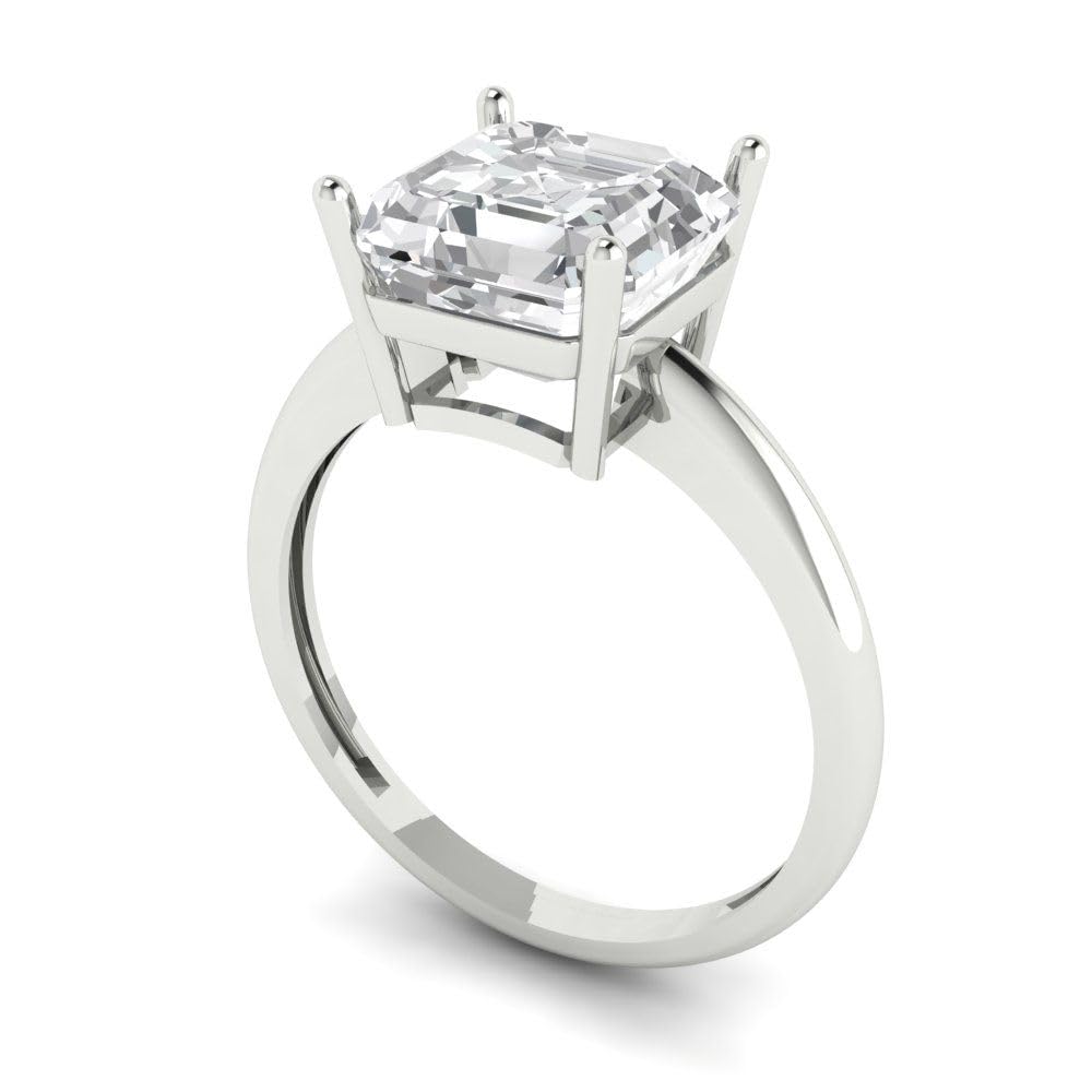 Clara Pucci 2.5 ct Asscher Cut Solitaire Moissanite Engagement Wedding Bridal Promise Anniversary Ring 18K White Gold Size 7