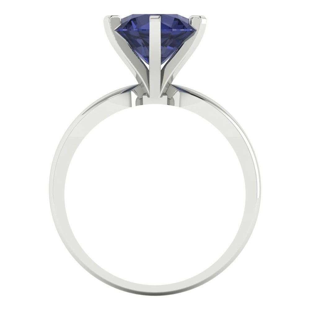 Clara Pucci 2.50ct Round Cut Solitaire Simulated Blue Sapphire Engagement Bridal Promise Anniversary Ring in 18K White Gold 6.25