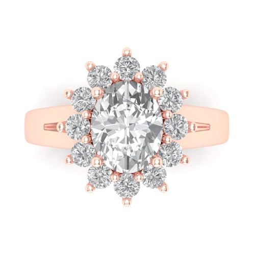 Clara Pucci 2.36 ct Oval Cut Solitaire W/Accent Halo Genuine Moissanite Wedding Promise Anniversary Bridal Ring 18K Rose Gold Size 6.5