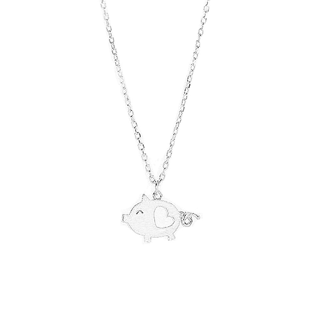 Cute Pig Pendant Necklace 925 Sterling Silver Love Heart Necklaces for Women Nickle Free Animal Pet Adjustable Link Chain Dainty Jewelry for Daughter Niece