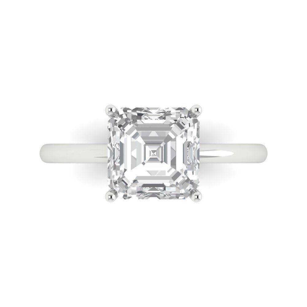 Clara Pucci 2.5 ct Asscher Cut Solitaire Moissanite Engagement Wedding Bridal Promise Anniversary Ring 18K White Gold Size 7