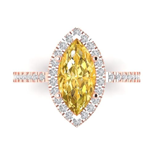 Clara Pucci 2.38 ct Marquise Cut Solitaire Halo Yellow Simulated Diamond Engagement Promise Anniversary Bridal Ring 18K Rose Gold 3.5