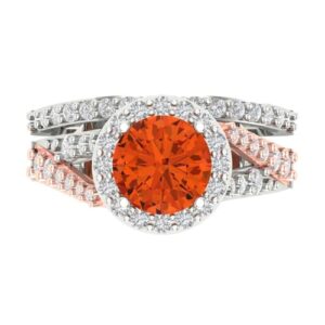 clara pucci 2 ct round cut halo solitaire red simulated diamond designer art deco statement wedding ring band set 18k 2 tone gold 10