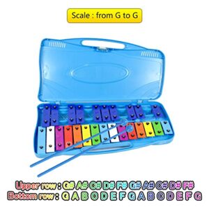 ENNBOM 25 Notes Vibraphone Xylophone Glockenspiel Black Blue Percussion Instrument with Case (Blue Case- Blue)