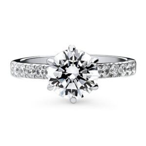 BERRICLE Sterling Silver Solitaire Wedding Engagement Rings 2 Carat Round Cubic Zirconia CZ Promise Ring for Women, Rhodium Plated Size 6