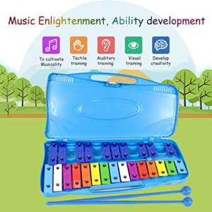 ENNBOM 25 Notes Vibraphone Xylophone Glockenspiel Black Blue Percussion Instrument with Case (Blue Case- Blue)