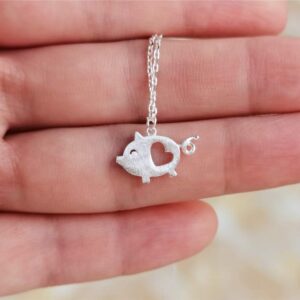 Cute Pig Pendant Necklace 925 Sterling Silver Love Heart Necklaces for Women Nickle Free Animal Pet Adjustable Link Chain Dainty Jewelry for Daughter Niece