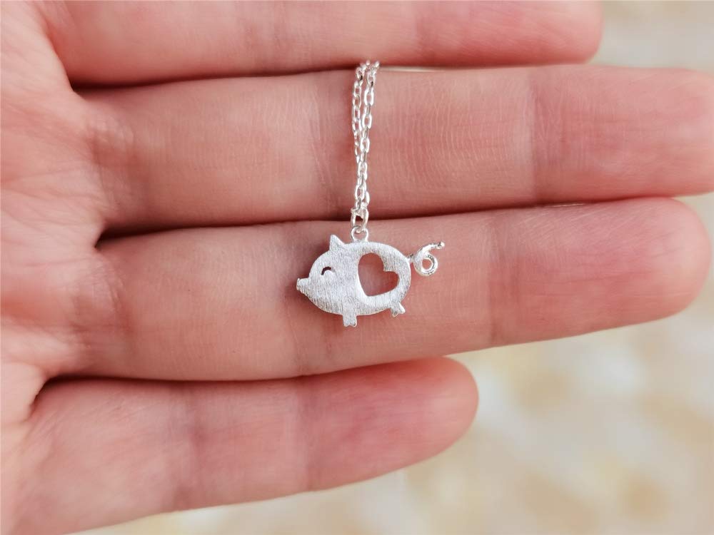 Cute Pig Pendant Necklace 925 Sterling Silver Love Heart Necklaces for Women Nickle Free Animal Pet Adjustable Link Chain Dainty Jewelry for Daughter Niece