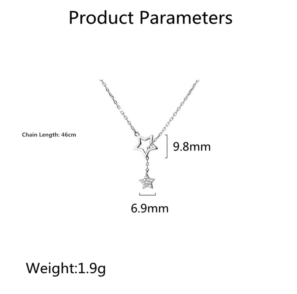 Crystal Star Lariat Y Pendant Necklace for Women 925 Sterling Silver Fashion Dainty CZ Lucky Stars Drop Choker Hypoallergenic Jewelry Christmas Valentine Holiday Gift