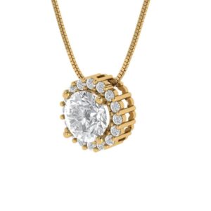 Clara Pucci 1.4 ct Round Cut Pave Halo Genuine Moissanite Solitaire Pendant Necklace With 18" Gold Chain box 18K Yellow Gold