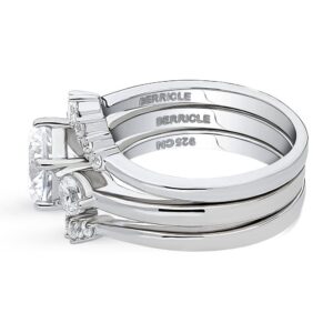 BERRICLE Sterling Silver 3-Stone Wedding Engagement Rings Round Cubic Zirconia CZ 7-Stone Ring Set for Women, Rhodium Plated Size 8