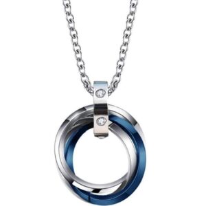 jude jewelers stainless steel three interlocking braided circles pendant necklace (silver blue)