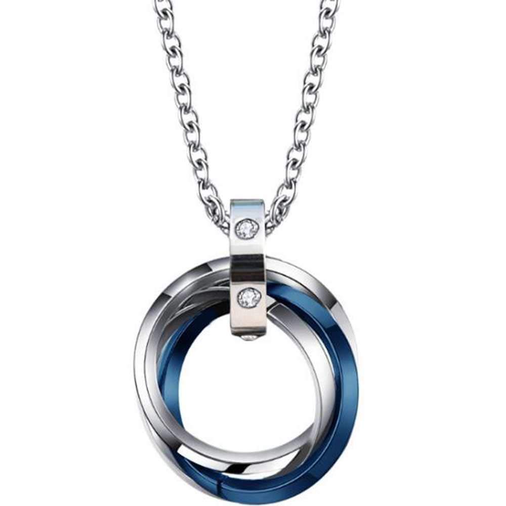 Jude Jewelers Stainless Steel Three Interlocking Braided Circles Pendant Necklace (Silver Blue)