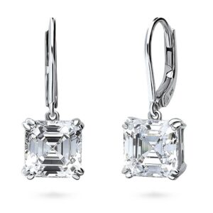 berricle sterling silver solitaire 6 carat asscher cut cubic zirconia cz anniversary leverback dangle drop earrings for women, rhodium plated