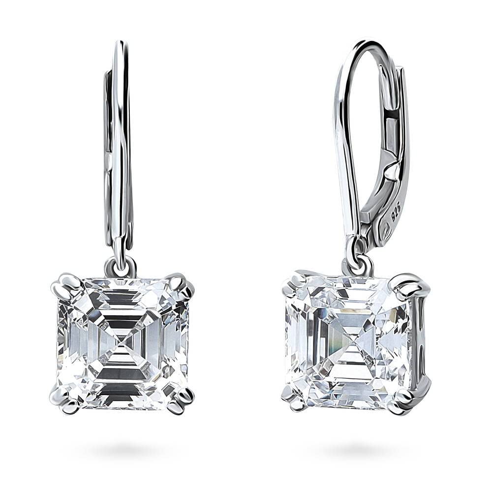 BERRICLE Sterling Silver Solitaire 6 Carat Asscher Cut Cubic Zirconia CZ Anniversary Leverback Dangle Drop Earrings for Women, Rhodium Plated