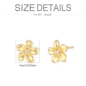 14k Gold Flower Stud Earrings for Women With Push Backs, Yellow Gold Blossom Flower Moissanite Earring, Anniversary Mothers Day Jewelry Gifts for Mom/Wife/Friend