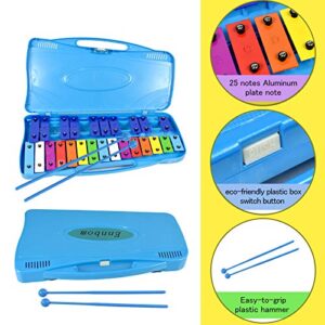 ENNBOM 25 Notes Vibraphone Xylophone Glockenspiel Black Blue Percussion Instrument with Case (Blue Case- Blue)