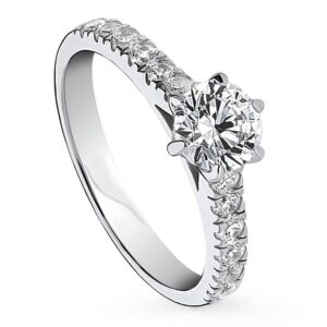 berricle sterling silver solitaire wedding engagement rings 0.8 carat round cubic zirconia cz promise ring for women, rhodium plated size 6