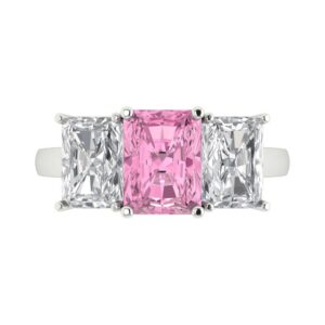 clara pucci 4.0 ct emerald cut 3 stone solitaire pink simulated diamond engagement promise anniversary bridal ring 18k white gold 8.75