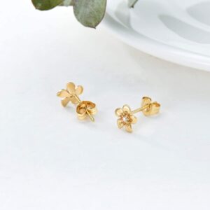 14k Gold Flower Stud Earrings for Women With Push Backs, Yellow Gold Blossom Flower Moissanite Earring, Anniversary Mothers Day Jewelry Gifts for Mom/Wife/Friend